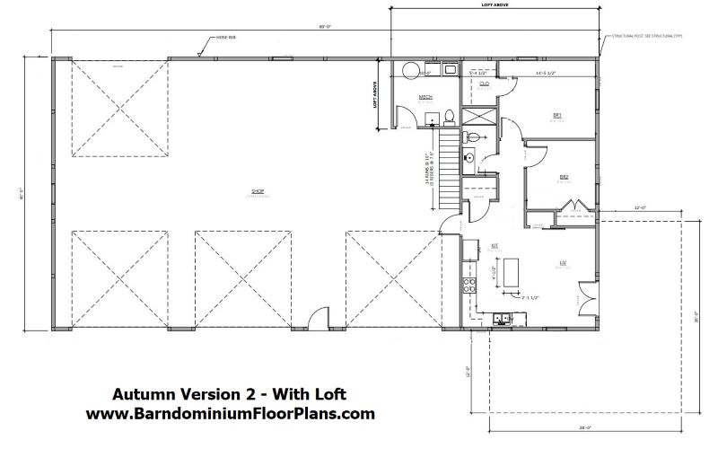 Stock Floor Plan Autumn Barndominium Versions - Barndominium Floor Plans